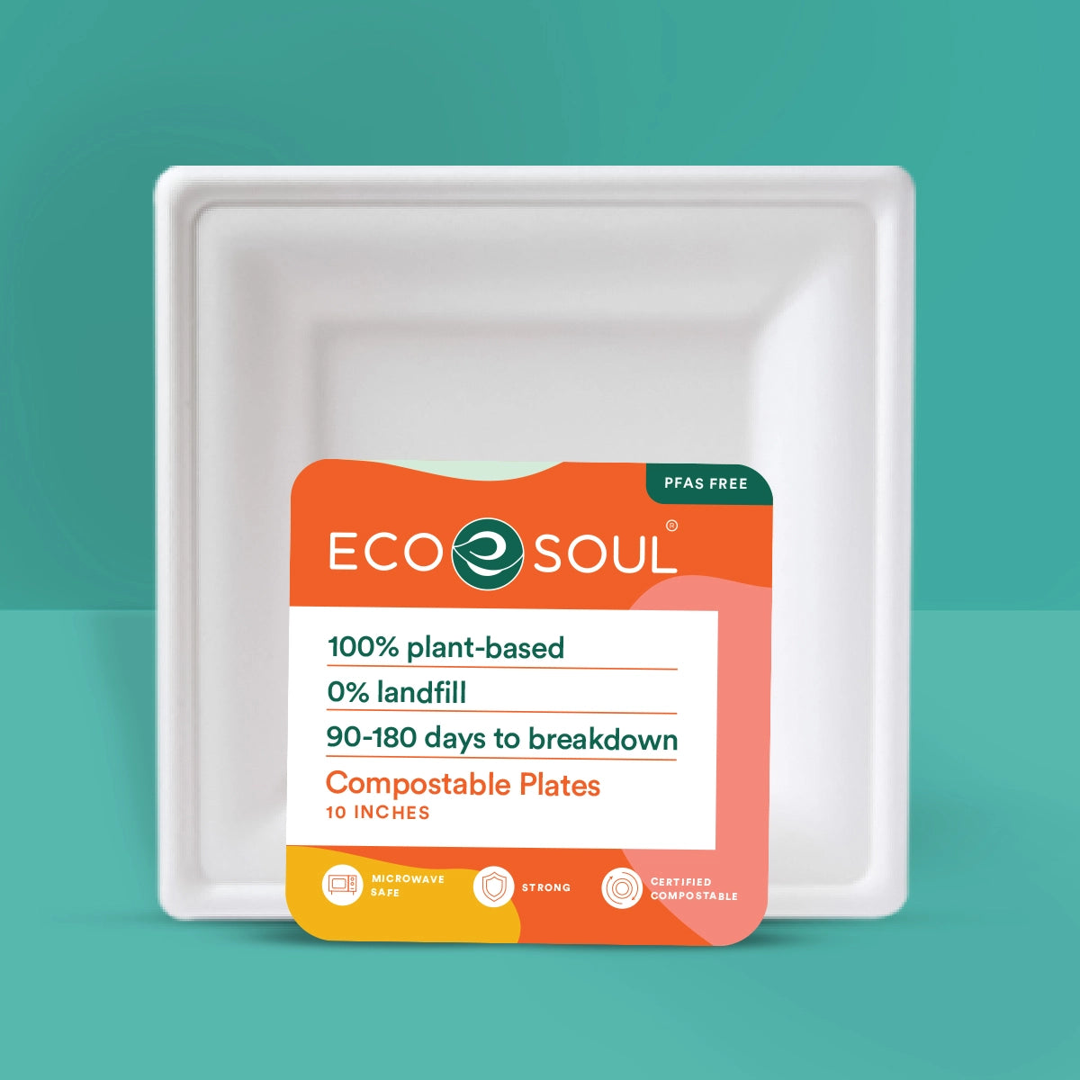 Buy 10 Inch Square Pearl White Compostable Plates – EcoSoul Home