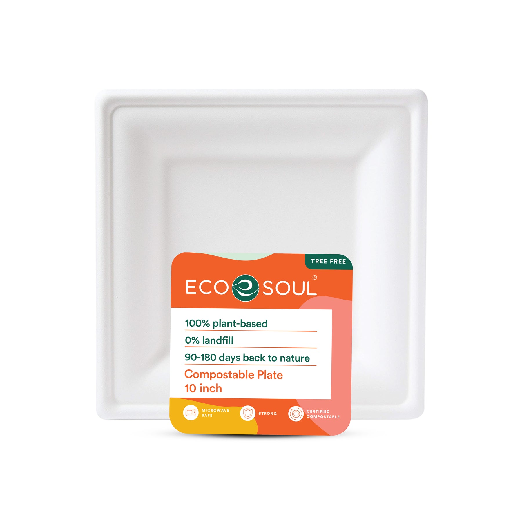 Buy 10 Inch Square Pearl White Compostable Plates – EcoSoul Home
