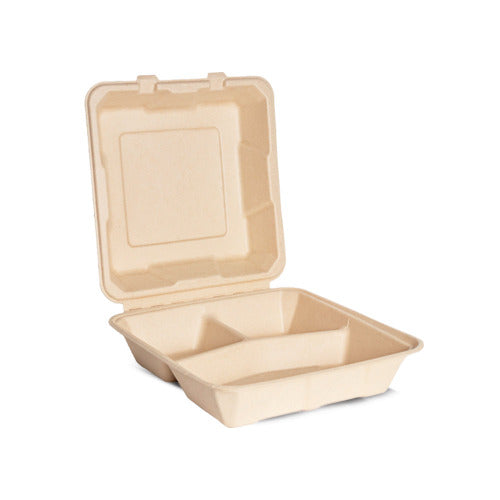 Buy 9 Inch Square Compostable 3 Compartment Clamshell – EcoSoul Home