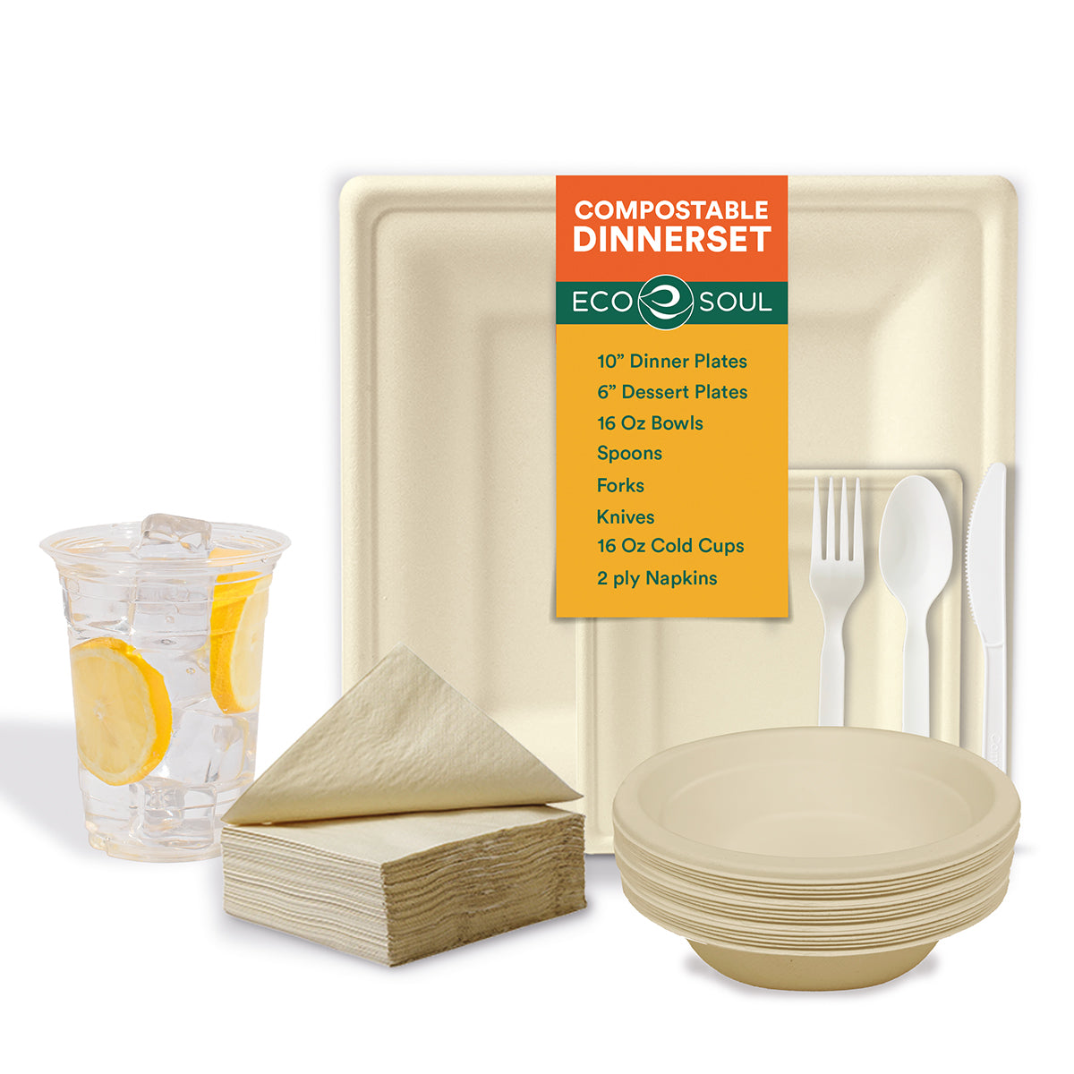 Square Compostable Dinnerware Set – EcoSoul Home