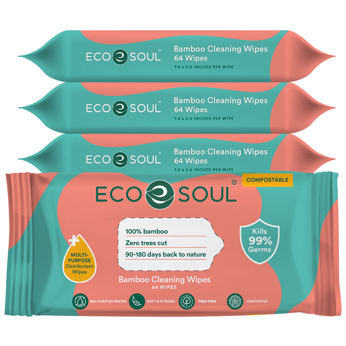 Bamboo Premium Cleaning Wipes - 64 Wipes Per Pack – EcoSoul Home
